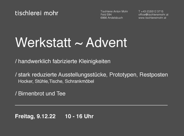 Werkstatt Advent - Tischlerei Mohr